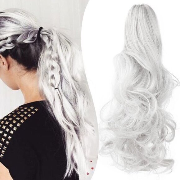 Hair | New Claw Clip Ponytail Extension 18 Wavy Silver Grey Long ...